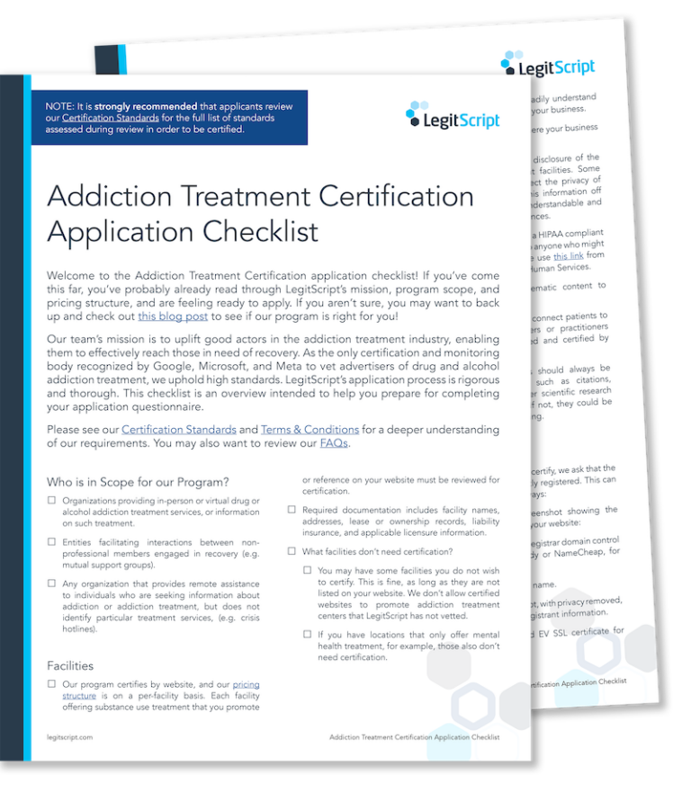 Addiction Treatment Certification: Ads & Marketing | LegitScript