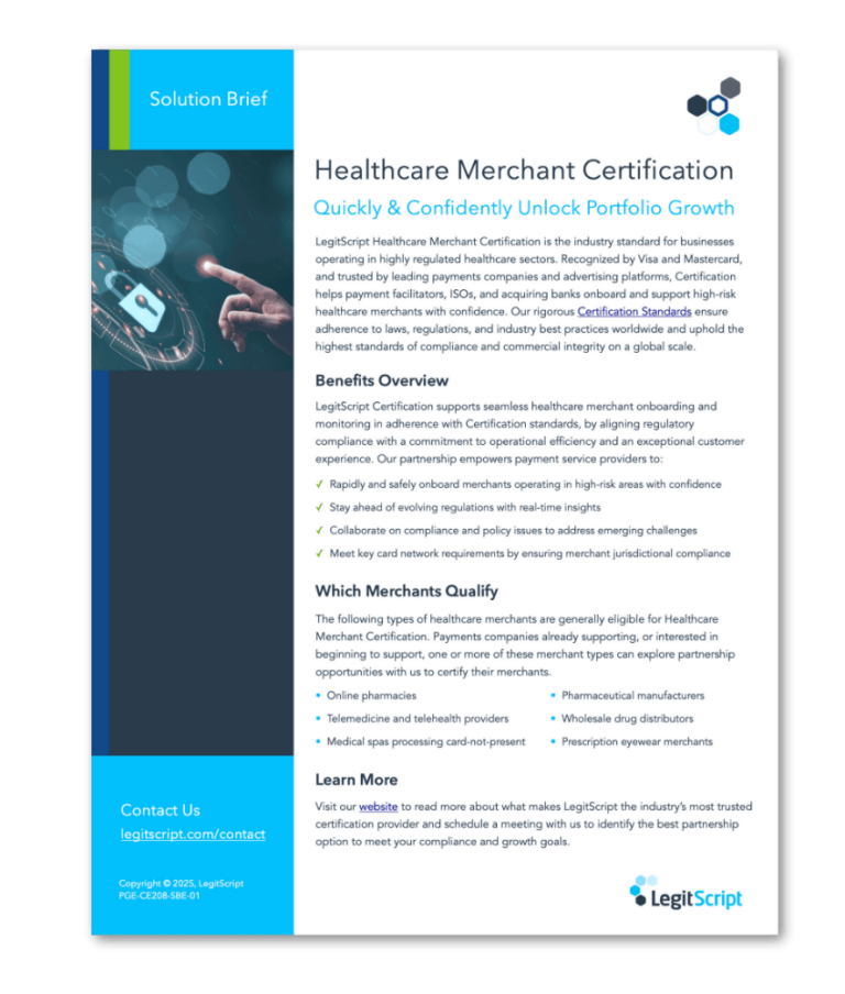 Healthcare Merchant Certification for Payment Providers | LegitScript